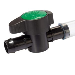 the original safety siphon 1 inch barbed shut off valve - simple on and off operation w/o-rings to prevent leaking - splice in line for easy flow control - constructed from wear-resistant plastic