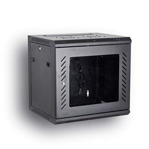 [fully assembled] kenuco deluxe it wall mount cabinet | server rack | data network enclosure 19-inch server network rack with locking tempered glass door (black 09u)