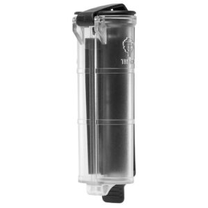 thyrm cellvault xl battery storage (clear) case for aa, aaa, cr123, 18650 batteries, survival gear, made in usa