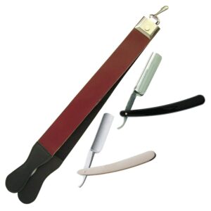 odontomed2011® professional quality sharpening strop made of real leather 14" long with 2 straight razors odm