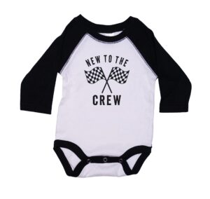 ebenezer fire motocross onesie/new to the crew/baby racing outfit/raglan bodysuit/announcement (3-6m, black)