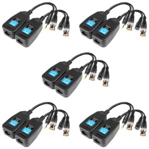 eoere passive video power balun 8mp bnc dc to rj45 network transceiver cat5/cat6 adapter ahd/tvi/cvi/cvbs for full hd cctv dvr security surveillance camera system 5 pairs