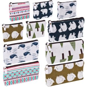 koogel 10 packs canvas zipper pencil bags, 5 style pencil case pouch bag small cosmetic makeup bags coin purse multifunctional cosmetic makeup bag small pouches for purse