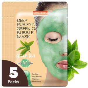 purederm deep purifying green o2 bubble mask 0.88oz x 5ea / korean beauty/bubble mask/cleansing foam/cleanser/purifying mask/green tea mask/face toxin