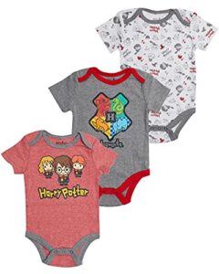 harry potter baby boys’ short sleeve bodysuit multipack gift for baby girl or boy baby clothes (3 pack red-white-grey, 3-6 months)