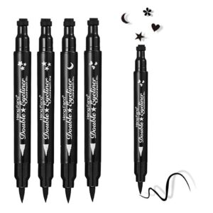 fatuxz double-headed liquid eyeliner pen stamp super slim gel felt tip waterproof long lasting makeup tool(heart/moon/flower/star shape stamp pen, 4 styles/set)