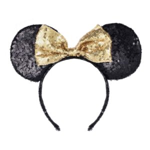 a miaow sequin black mouse ears headband mm glitter hair clasp adults women butterfly hair hoop birthday party holiday park photo supply (black and golden)