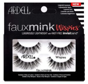 ardell faux mink wispies false eyelashes, light volume, short length, vegan friendly, 2 pairs (pack of 1)