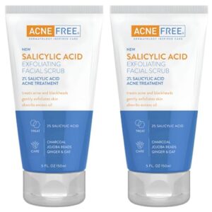 acnefree blackhead removing exfoliating face scrub with 2% salicylic acid and charcoal jojoba, 5 ounce - pack of 2