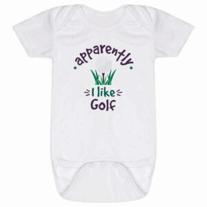 chalktalksports golf baby & infant one piece | apparently, i like golf | newborn