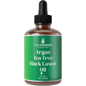 argan + tea tree oil + black castor oil for hair growth. vegan thickening, moisturizing, strengthening stay in conditioner oil for women, men. a scalp serum treatment for weak, frizzy, dry hair 1oz