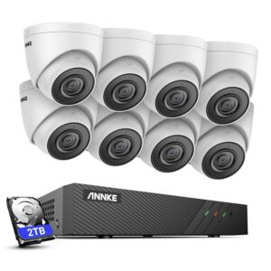 annke h500 5mp poe security camera system w/ 6mp 8 channel nvr, 8 x 5mp turret ip cams, support rtsp, 24-7 hour audio recording, 100 ft exir 2.0 night vision, ip67 weatherproof, built-in 2tb hdd