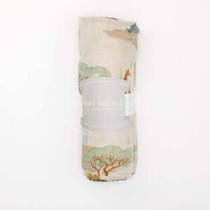 saranoni swaddle blanket with giraffe, elephant, zebra & rhino designed muslin swaddle blankets (the savannah)