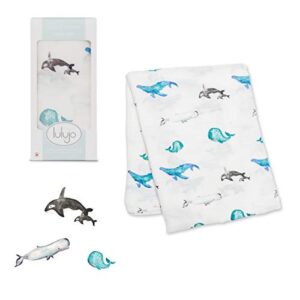 lulujo baby swaddle blanket| unisex softest bamboo viscose swaddle blanket| neutral receiving blanket for girls & boys 47in x 47in whales