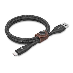 belkin duratek plus usb lightning cable - usb-a cable with leather strap - ultra-strong charging cable with flexible insulation - compatible with iphone, ipad, airpods and more - 6ft/1.8m (black)