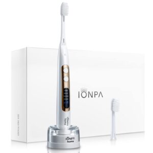 ionpa dp pearl white home premium usb rechargeable ionic power electric toothbrush, brushing timer, 4 modes, 2 soft extended filament brush heads made in japan, by ionic kiss you, hyg, dp-111pw