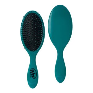 wet brush detangler hair brush & built-in cleaner combo, teal - detangling brush with intelliflex bristles for knots, and tangles - anti-static snag-free hair brush for split-ends & hair breakage