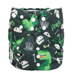 2 to 7 years old junior big cloth diaper pocket reusable washable baby toddler (green dinosaurs)