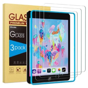 sparin 3 pack glass screen protector compatible with ipad 6th 5th generation 9.7 inch/ipad air 2, tempered glass, alignment frame