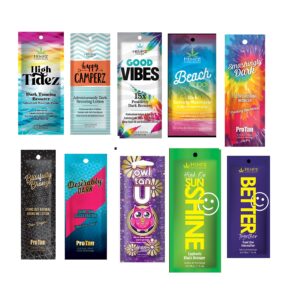 10 new tanning lotion sample packets - major brands bronzer & intensifier - 10 assorted packets