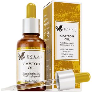 eclat skincare castor oil organic cold pressed for hair growth & strength, helps in thickening eyelashes and eyebrows volume, hydrates skin - 1 fl oz + applicator