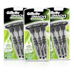 gillette mach3 sensitive men's disposable razors, 9 count