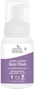 earth mama calming lavender baby wash liquid foaming hand soap, organic all-purpose lavender body wash for sensitive skin, castile soap with coconut oil, shea butter, calendula, & aloe, 5.3 fl oz