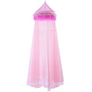 happygrill bed canopy mosquito net princess fairy net with elegant ruffle lace for girls and baby (pink)