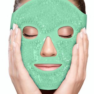 perfecore facial mask get rid of puffy eyes migraine relief, sleeping, travel therapeutic hot cold compress pack gel beads, spa therapy wrap for sinus face puffiness headaches gel mask