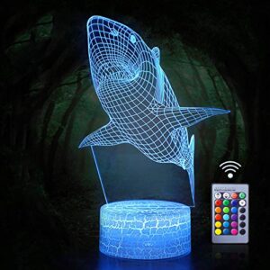 shark night light 3d effect led light 16 colors changing remote control desktop table lamps perfect gifts for birthday xmas holiday party as girls' bedroom art decor forboys kids children teen