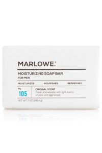 marlowe. no. 105 bar soap for men 7 oz, moisturizing body soap, nourishing & refreshing with natural extracts, shea butter, olive oil & green tea extracts, fresh woodsy scent