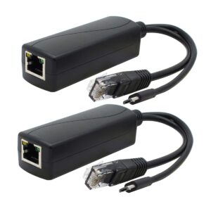 anvision 2-pack gigabit poe splitter, 48v to 5v 2.4a micro usb ethernet adapter, compatible with raspberry pi 3b+, ip camera and more