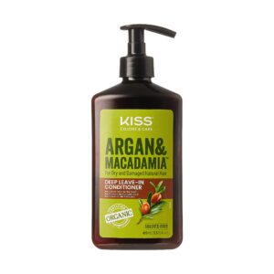 kiss color & care argan & macadamia for dry and damaged natural hair (leave-in conditioner)