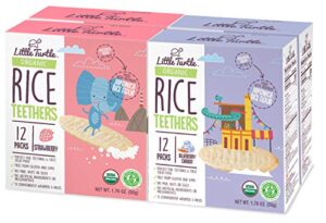 little turtle rice teethers combo pack, organic strawberry & blueberry & carrot flavor, 12 wrapped 2 pack, 4 count