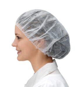 disposable bouffant (hair net) caps, spun-bounded poly, white hair head cover net 21 inches by careoutfit (100)