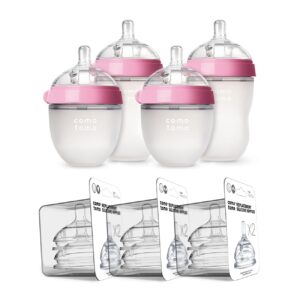 comotomo baby bottle bundle, pink, (7 piece set)