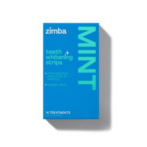 zimba teeth whitening strips vegan whitening strip enamel safe teeth whitening hydrogen peroxide teeth whitener for coffee, wine, tobacco, and other stains, 28 strips (14 day treatment), mint