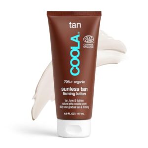 coola organic sunless self tanner body firming lotion, dermatologist tested anti-aging skin care, vegan and non-gmo, piña colada, 6 fl oz