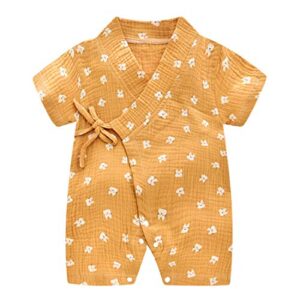 pauboli baby kimono robe newborn cotton yarn bodysuit romper infant japanese pajamas 0-24 months (6-12 months, cat)