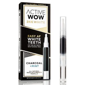 active wow 24k white charcoal teeth whitening pen - tooth whitening pen, fluoride free, cruelty free, sulfate & paraben free, made in the usa, teeth whitening stick - charcoal & mint