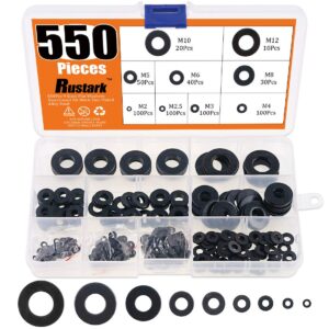 rustark 550-pcs [9 sizes] black zinc plated alloy steel flat washers set hardware assortment kit - m2 m2.5 m3 m4 m5 m6 m8 m10 m12