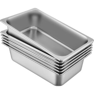 vevor hotel pan full size 6-inch, steam table pan 6 pack, 22 gauge/0.8mm thick stainless steel full size hotel pan anti jam steam table pan : industrial & scientific