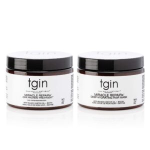 tgin miracle repairx strengthening cpr protein treatment & deep hydrating hair mask, for curly, coily and wavy hair, repairs, protects, and restores damaged hair, 12 oz, (set)