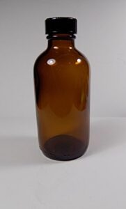 4 ounce boston round heavy amber glass bottles w/lined caps-6 pack-pharmaceutical grade usa made