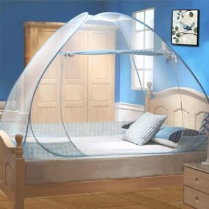 tinyuet mosquito net for bed, portable single door pop-up mosquito netting with net bottom, 39.3x78.7in bed tent for indoor and outdoor use, insect screen - blue edge