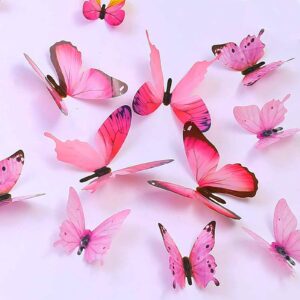 jyphm 24pcs 3d butterfly wall decal removable stickers decor for kids room decoration home and bedroom art mural pink