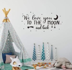 wall decal kids we love you to the moon and back quote wall decals nursery vinyl wall stickers for baby boys and grils bedroom scandinavian wall decal (y29) (black)