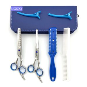 ligicky baby hair cutting scissors set professional safety round tip stainless steel hair thinning shears bang hair scissor for kids/salon/home