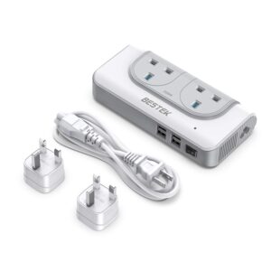 bestek 200w voltage converter 100v to 240v with 4-port usb charging all world contries to us travel charger (white)