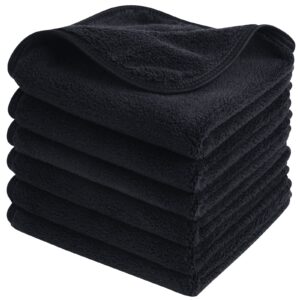 sinland microfiber face cloths reusable makeup remover washcloths super soft and absorbent fingertip face towels for sensitive skin women 12 x 12 inch 6 pack black